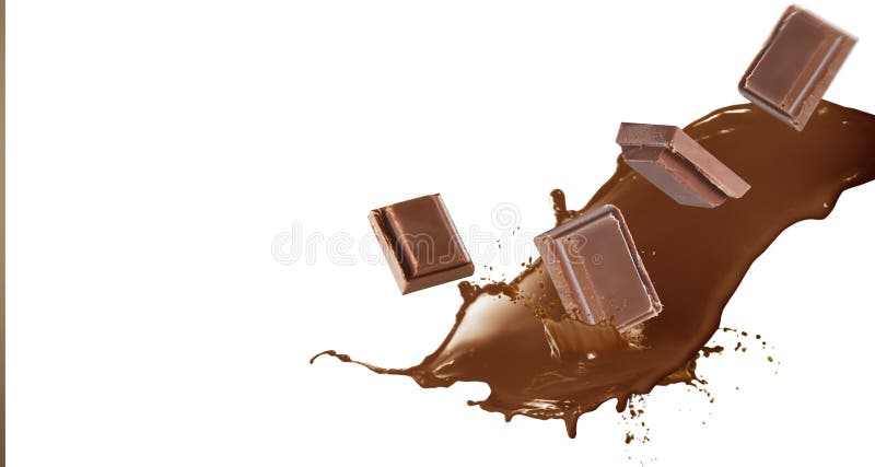 Liquid Chocolate, Falling Into Pieces Of Chocolate On White Stock Photo ...