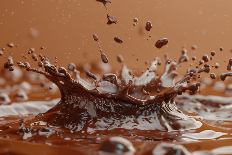 Close Up of Chocolate Splashing into Melted Chocolate Stock Photo ...