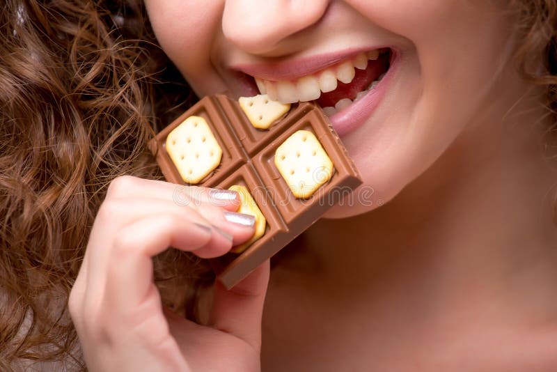 Close Up of Chocolate and Teeth. Stock Image - Image of food, smiling ...