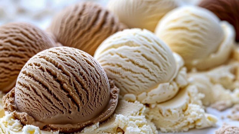 Close-Up of Chocolate and Vanilla Ice Cream Scoops Stock Illustration ...