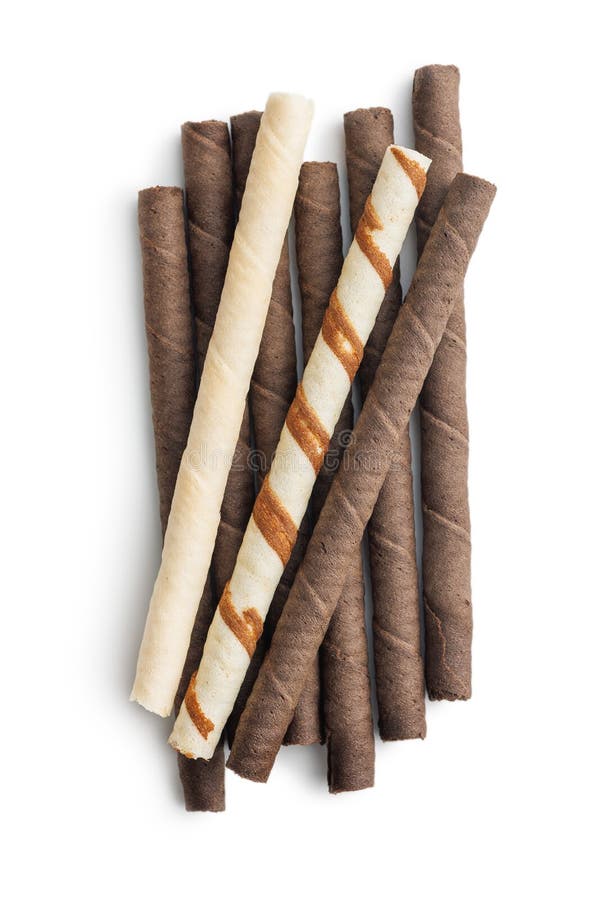 Close-Up of Chocolate Wafer Sticks on White Background Stock Image ...