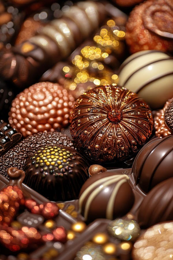 Close-up of Chocolates of Different Shapes and Textures Piled Up Stock ...