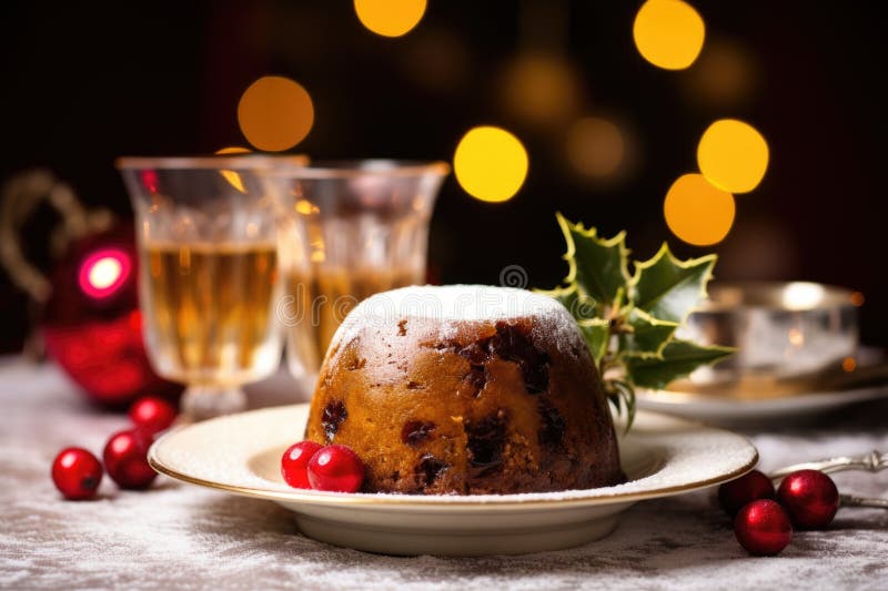 Close-up of a Christmas Pudding Served on a Plate Stock Image - Image ...