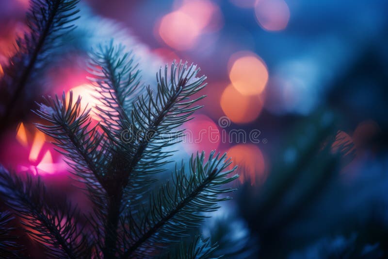 A Close Up of a Christmas Tree with Bright Lights Stock Illustration ...