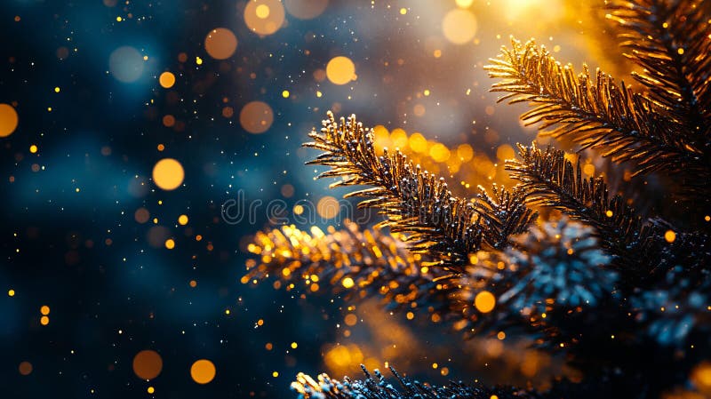 A Close Up of a Christmas Tree with Lights in the Background Stock ...