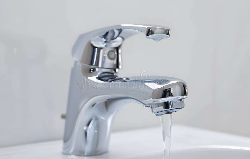 Close-Up of Chrome Faucet with Water Flowing Stock Illustration ...