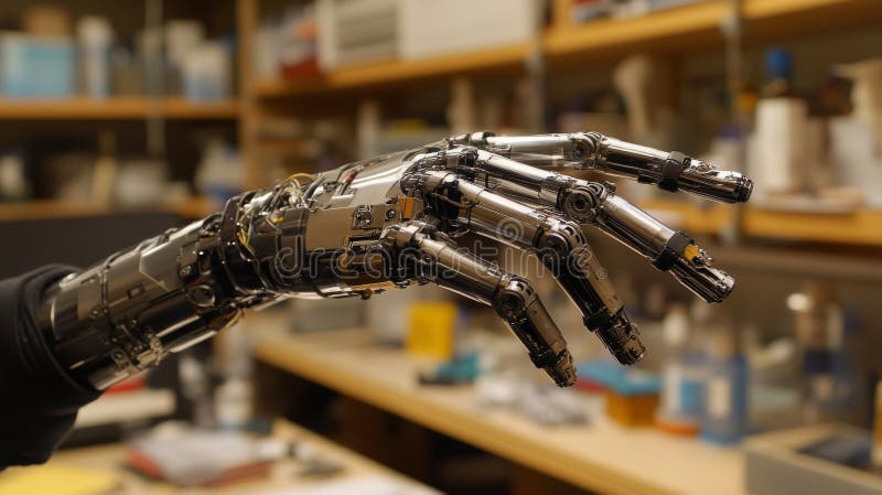 Close Up of a Chrome Robotic Hand in a Laboratory Setting Stock ...
