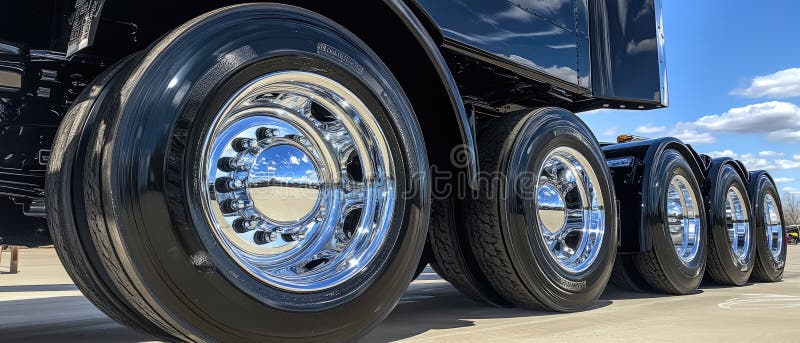 CLOSE-UP of CHROME WHEELS on BLACK SEMI-TRUCK Stock Illustration ...