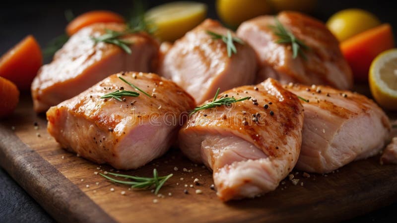 Close Up of Chunks of Raw Chicken Breast Meat. Stock Illustration ...