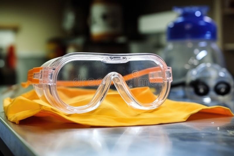 Close-up of a Churning Chemistry Experiment Safety Goggles on Table ...