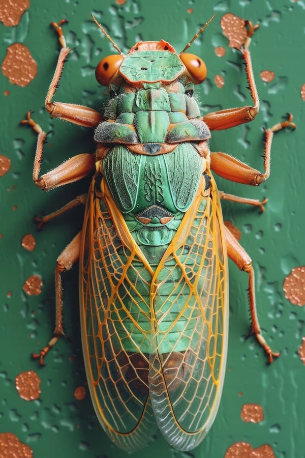A Close Up of a Cicada with Orange and Green Colors, AI Stock ...