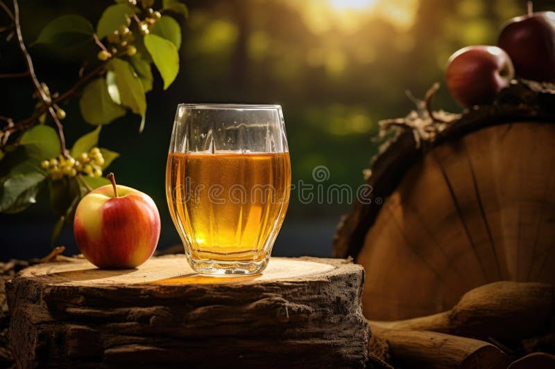 Close-up of a Cider Glass with a Rustic Setup Outdoors Stock Photo ...