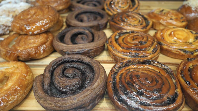Close Up Cinnamon Danish Roll on Table Stock Video - Video of sweet ...