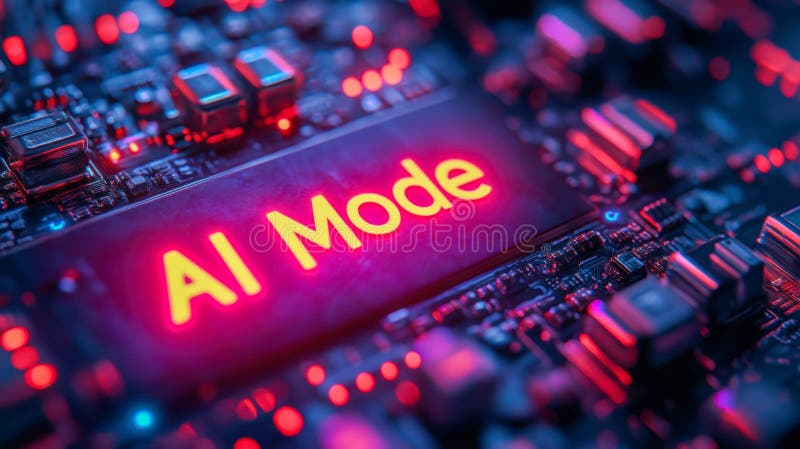 Close-up of Circuit Board with Ai Mode Highlighted in Neon Lights Stock ...
