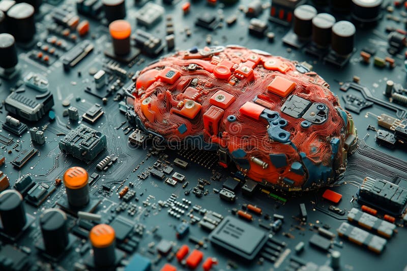 A Close Up of a Circuit Board with a Brain on it Stock Photo - Image of ...