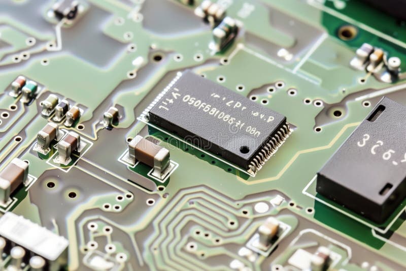 A Close Up of a Circuit Board with a Chip on it Stock Illustration ...