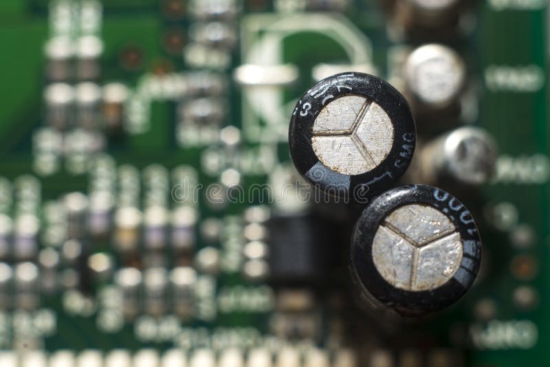 Close-up Circuit Board with Electronic Components on Green Printed ...