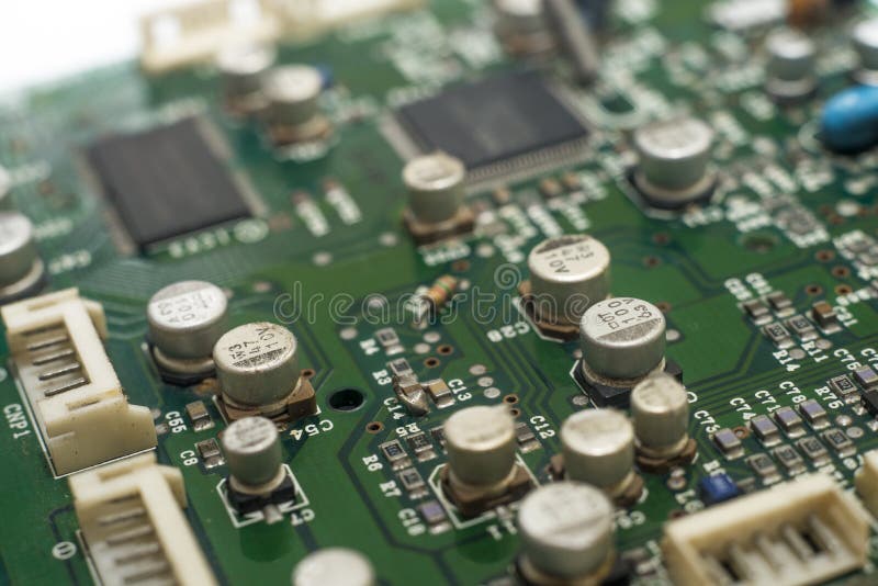 Close-up Circuit Board with Electronic Components on Green Printed ...