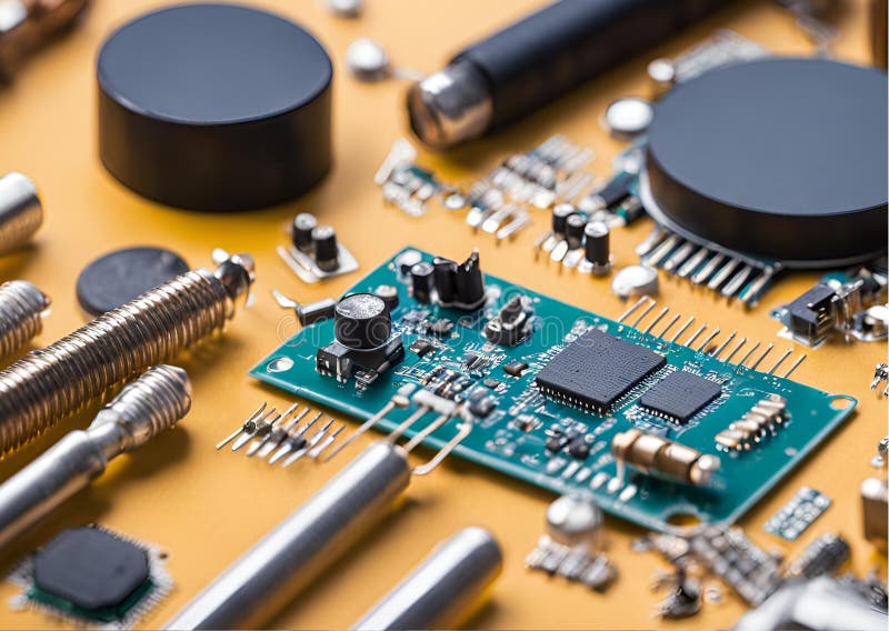 Close Up of Circuit Board with Electronic Components and Microchips AI ...