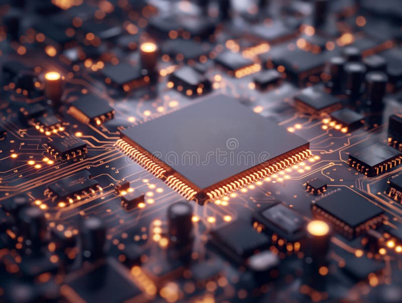 Close-up of Circuit Board with Glowing Connections Stock Photo - Image ...