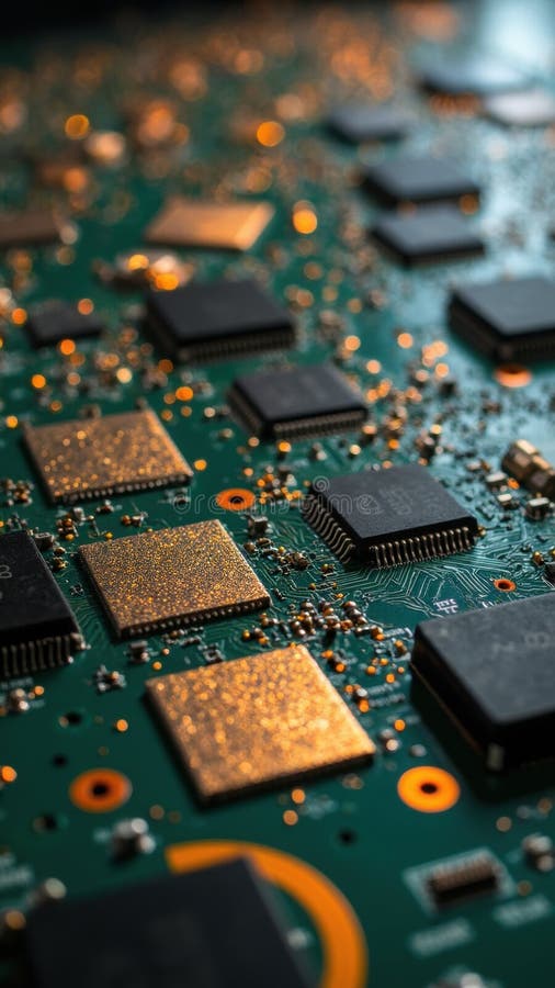 Close Up of a Circuit Board with Gold and Silver Colored Components ...