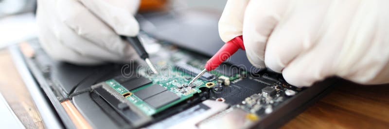 Technician Soldering Laptop Board Stock Image - Image of microchip ...
