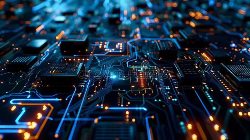 A Close Up of a Circuit Board with Lights Stock Image - Image of night ...