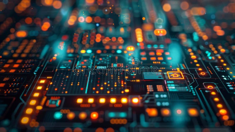 A Close Up of a Circuit Board with Lights on it, AI Stock Photo - Image ...