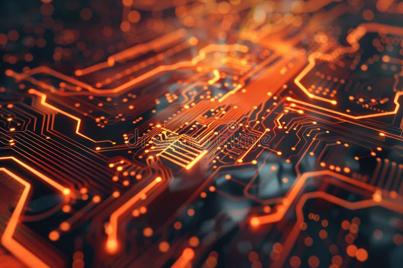 A Close Up of a Circuit Board with Many Small Orange and Black ...