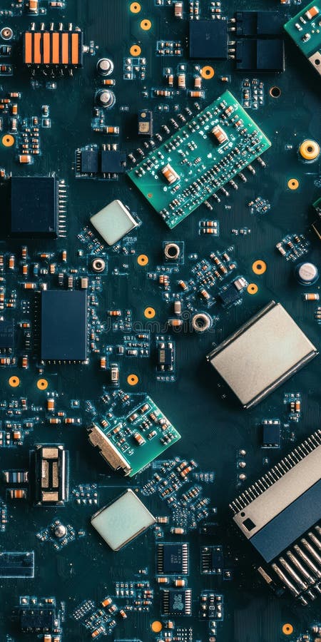Close Up of a Circuit Board with Microchips and Electronic Components ...