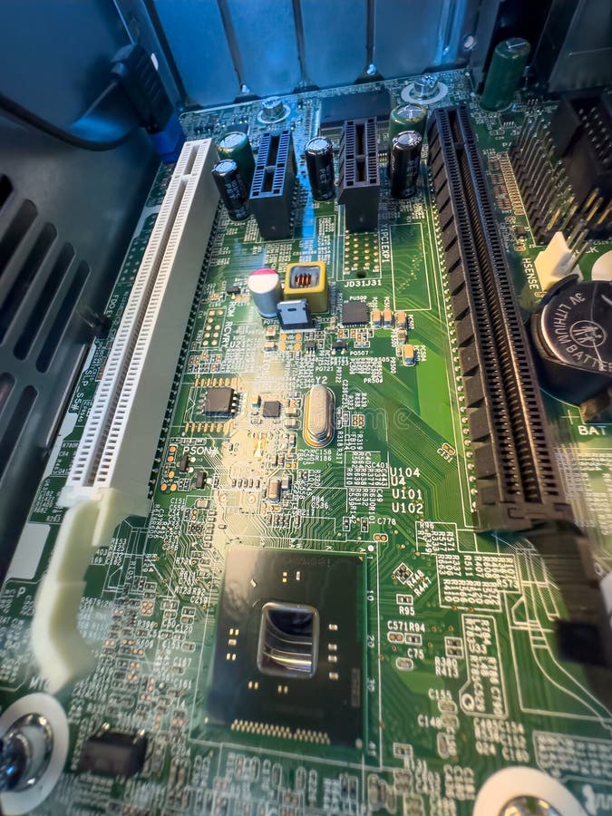 Close Up of Circuit Board with Microchips and Other Computer Parts ...