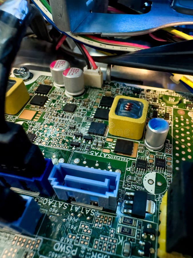 Close Up of Circuit Board with Microchips and Other Computer Parts ...