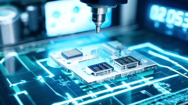 Close-Up of a Circuit Board with Microchips in a Technology Lab Stock ...
