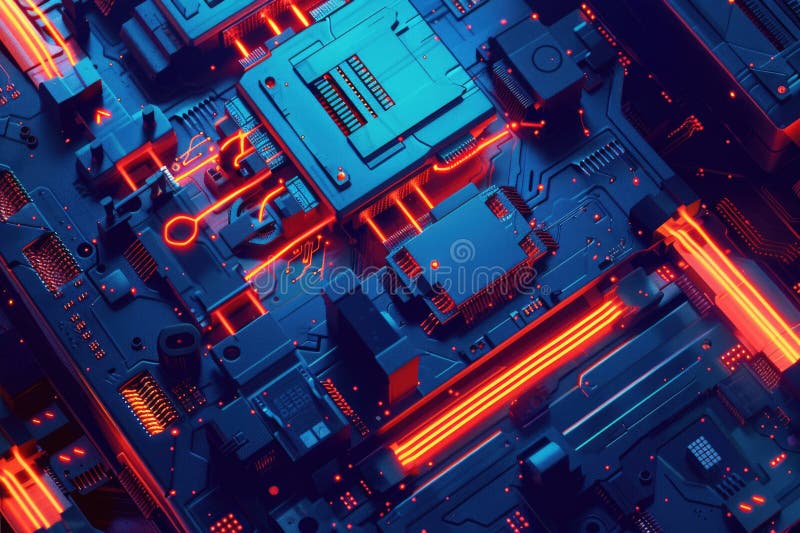 Close Up of a Circuit Board with Neon Lights, Perfect for Technology ...