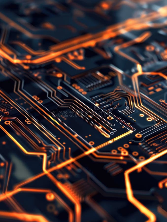 A Close Up of a Circuit Board with Orange and Black Colors Stock Image ...