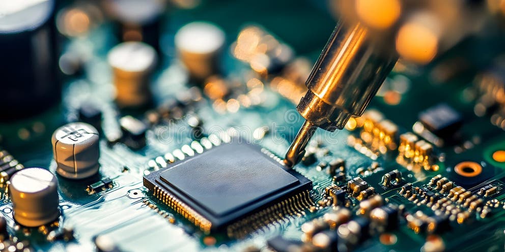 Close-up of Circuit Board and Soldering Process Stock Illustration ...
