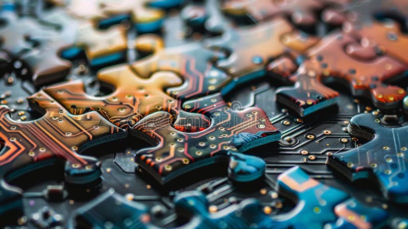 Close Up of Circuit Patterned Puzzle Pieces Symbolizing Microservices ...