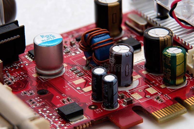 Close Up of Circuits and Electronics Capacitor Wires Transistor Stock ...