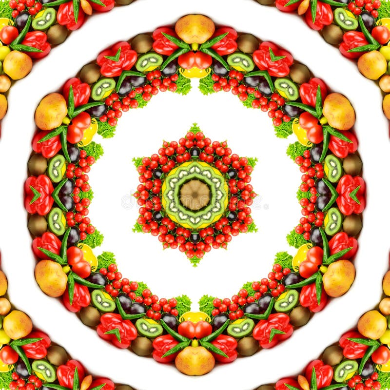 A Close Up of a Circular Pattern of Fruits and Vegetables. Stock ...