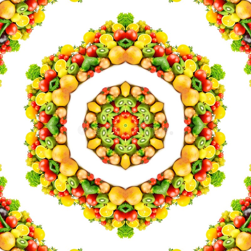 A Close Up of a Circular Pattern of Fruits and Vegetables. Stock ...