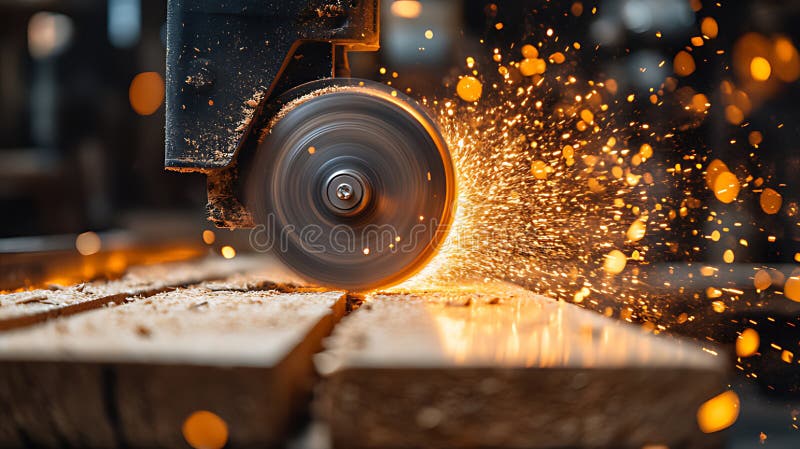 Close-up of Circular Saw Cutting Wood with Sparks Stock Illustration ...