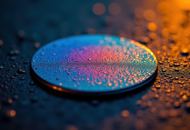 Close Up Circular Surface Colorful Water Droplets Reflecting Light ...