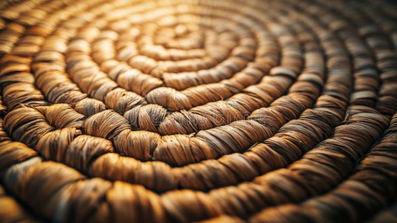 Close-up of a Circular Woven Straw Mat with Light Reflecting Off the ...