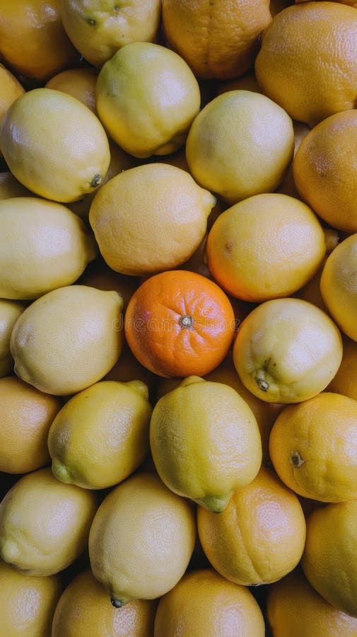 Close-Up of Citrus Fruits with Orange Highlighted among Lemons Stock ...