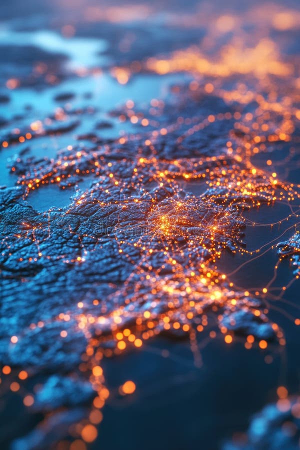 A Close Up of a City with Many Lights on the Ground Stock Photo - Image ...