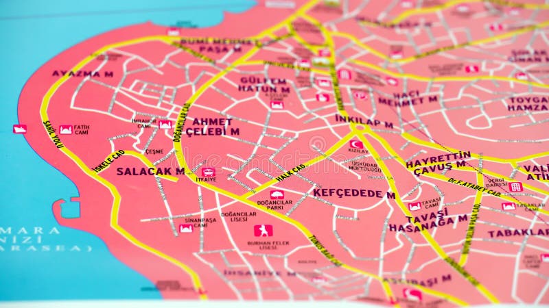 Close-up City Map of Istanbul in Turkish Language Stock Photo - Image ...