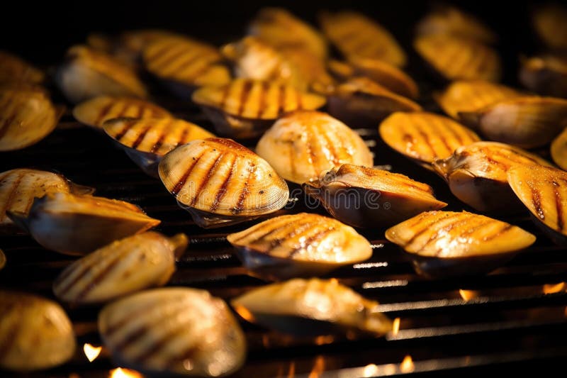 Close-up of Clams Shell Patterns Under Grill Light Stock Illustration ...