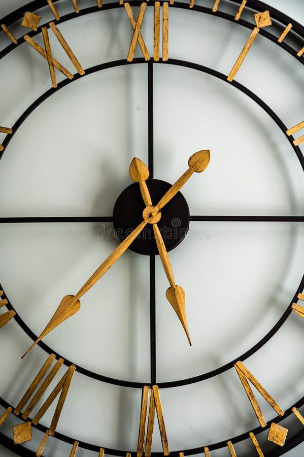 Close Up of Classic Clock with Moving Pointer on Green Wall Stock Photo ...