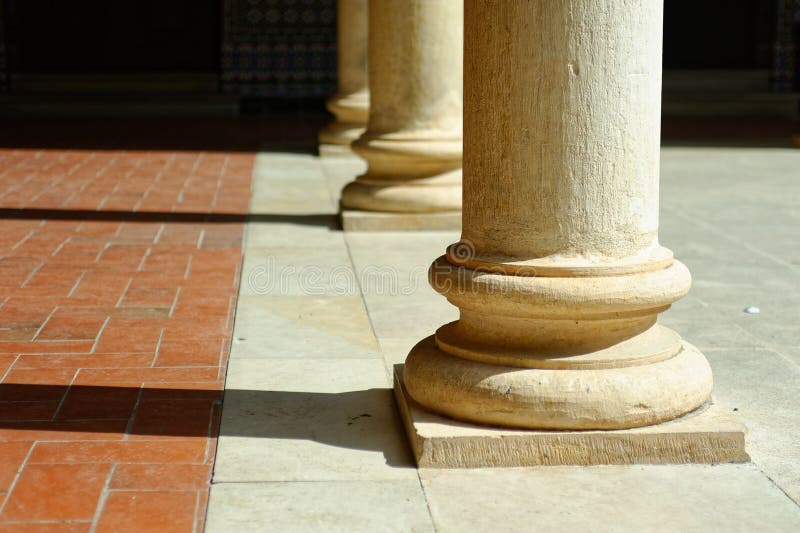 Classical Stone Columns with Shadows on Tiled Floor. Stock Illustration ...