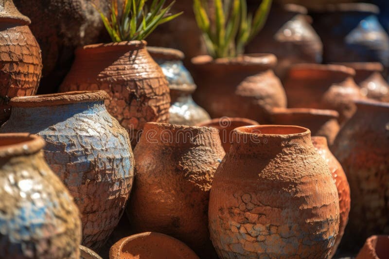 Close-up of a Clay Pots Texture, Drying in Sunlight Stock Image - Image ...